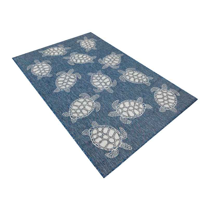 Indoor/Outdoor Textured Sea Turtles Polypropylene Rug, 4'10" x 7'6" - Navy