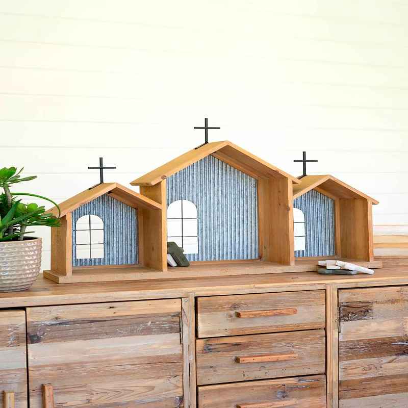 Wood and Metal Triple Church Cubby Display